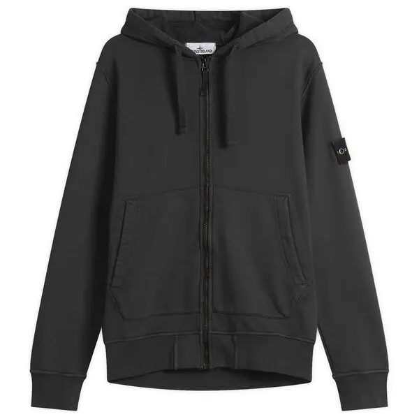 Stone Island Garment Dyed Zip Hoodie - Black
