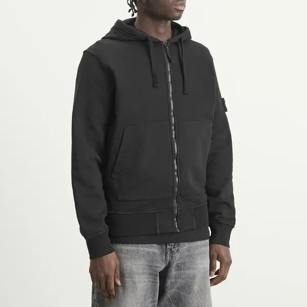 Stone Island Garment Dyed Zip Hoodie - Black