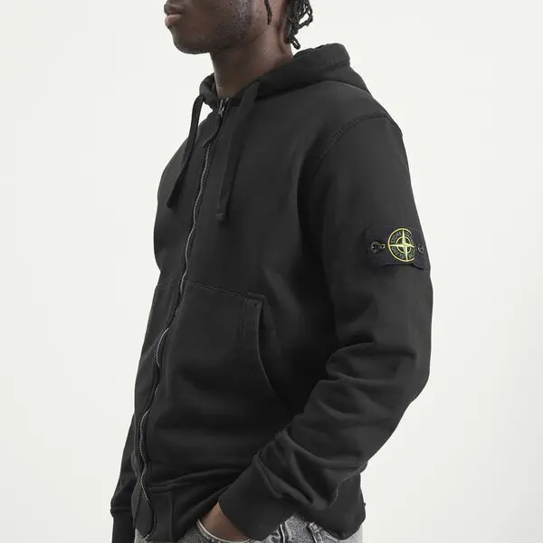 Stone Island Garment Dyed Zip Hoodie - Black