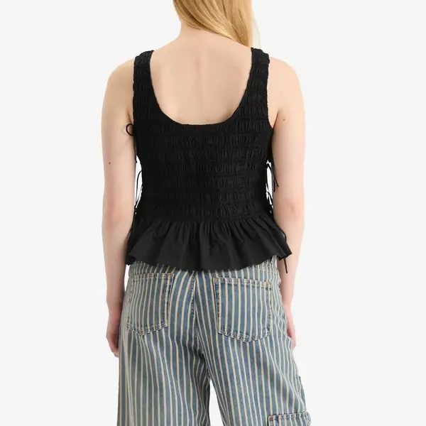 GANNI Cotton Poplin Smock Tie String Top - Black