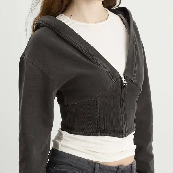 Good American Jeanius Cropped Zip Up Hoodie