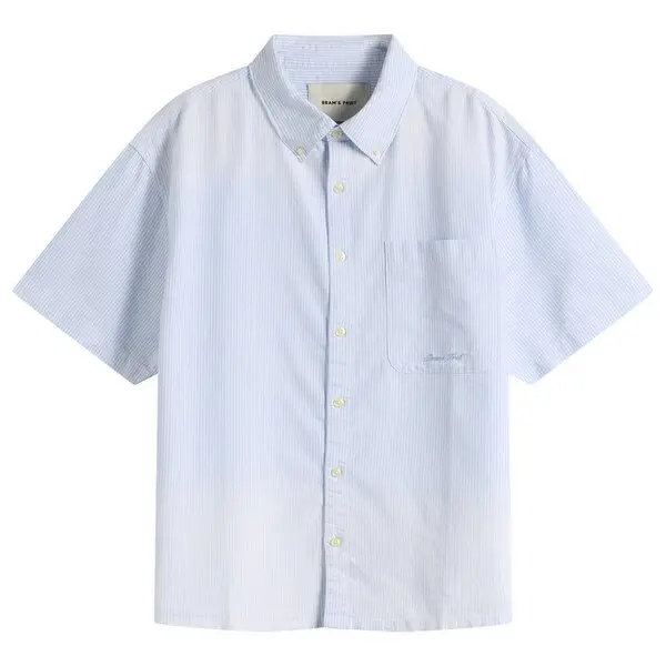 BRAM'S FRUIT Distressed Oxford Shortsleeve Shirt - Light Blue