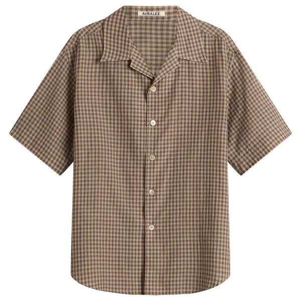 Auralee Airy Light Cotton Check Shirt - Brown Gingham Check