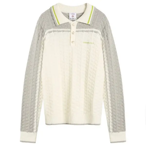 Casablanca Tennis Boucle Long Sleeve Polo Shirt - White