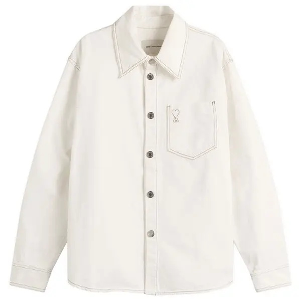 AMI Paris De Coeur Light Denim Overshirt - Blanc Creme