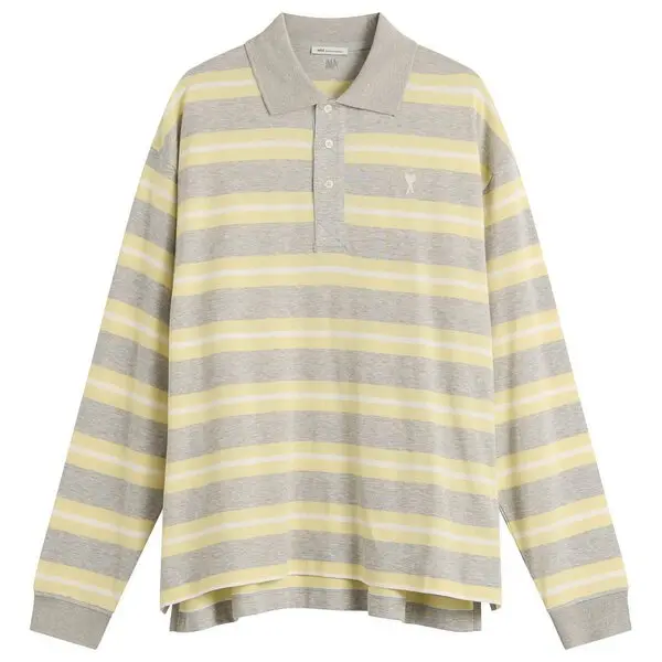 AMI Paris Mercerised Jersey Adc Stripe Polo - Gris Chine/jaune/blanc