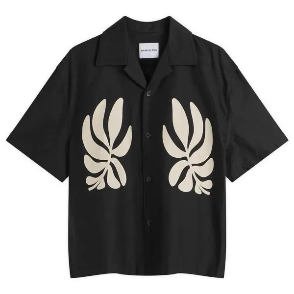 MKI MIYUKI ZOKU Presented End. Botanical Print Vacation Shirt - Black