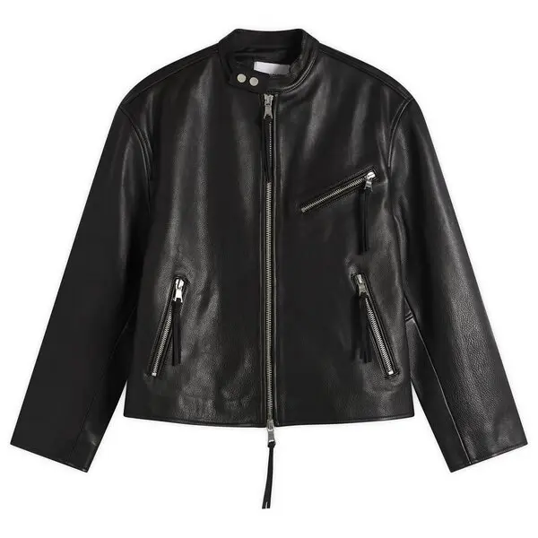 MKI MIYUKI ZOKU Cropped Leather Racer Jacket - Black