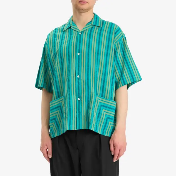 BEAMS Stripe Open Collar Shirt