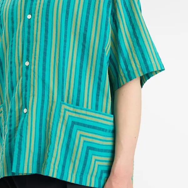 BEAMS Stripe Open Collar Shirt