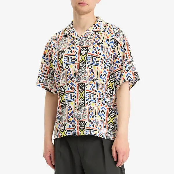 BEAMS Print Loose Open Collar Shirt