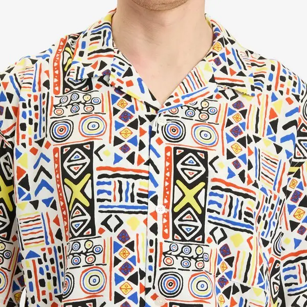 BEAMS Print Loose Open Collar Shirt