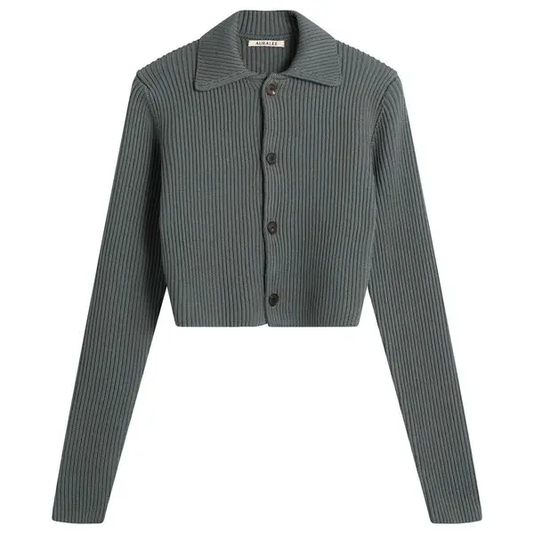 Auralee Crop Knit Shirt Cardigan - Grey