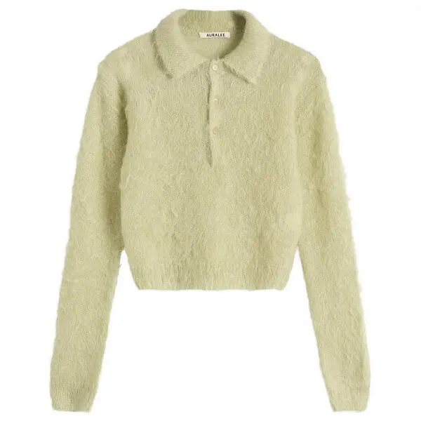 Auralee Mohair Knit Polo - Light Khaki