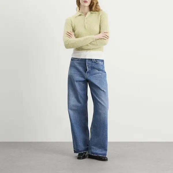 Auralee Mohair Knit Polo - Light Khaki