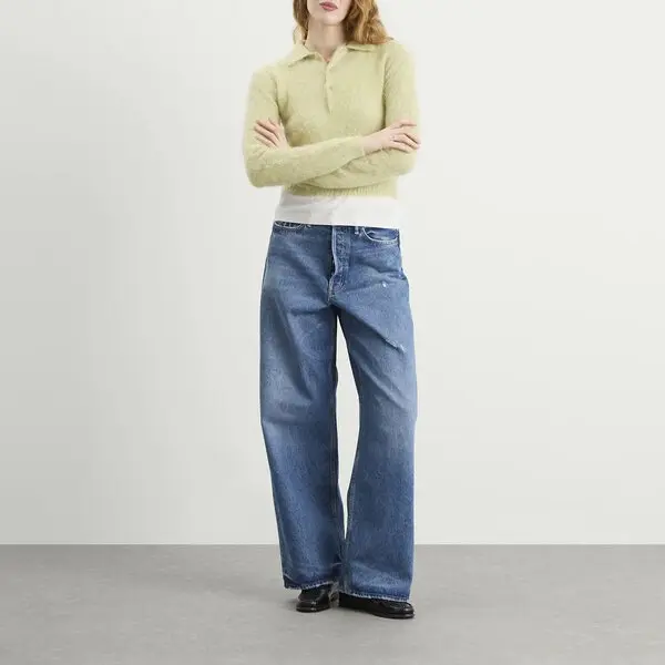 Auralee Mohair Knit Polo - Light Khaki