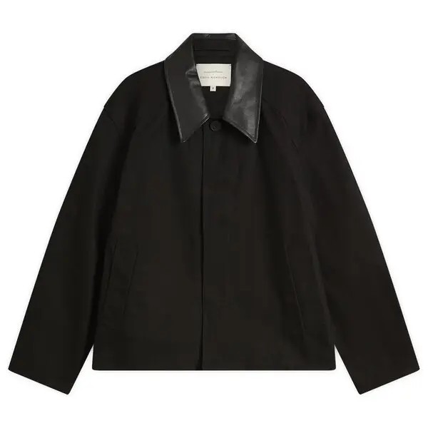 Studio Nicholson Dover Leather Collar Canvas Barn Jacket - Black