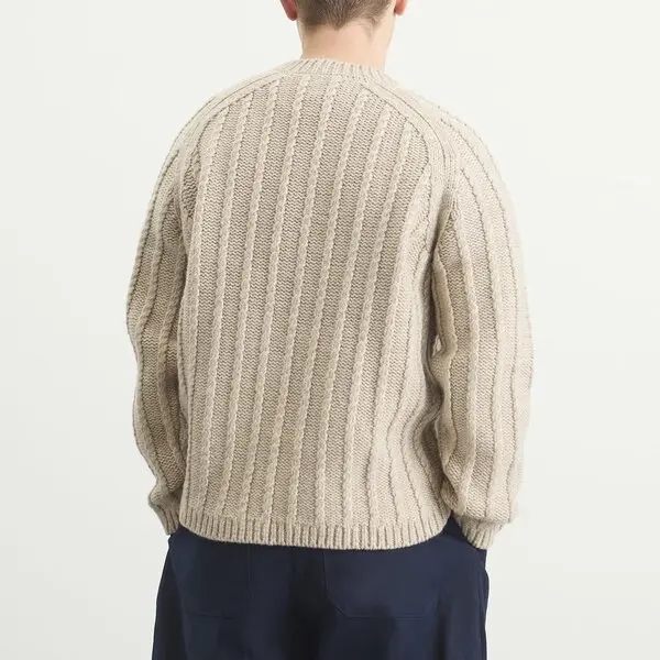 Studio Nicholson V-neck Wool Cable Knit Jumper - Oatmeal
