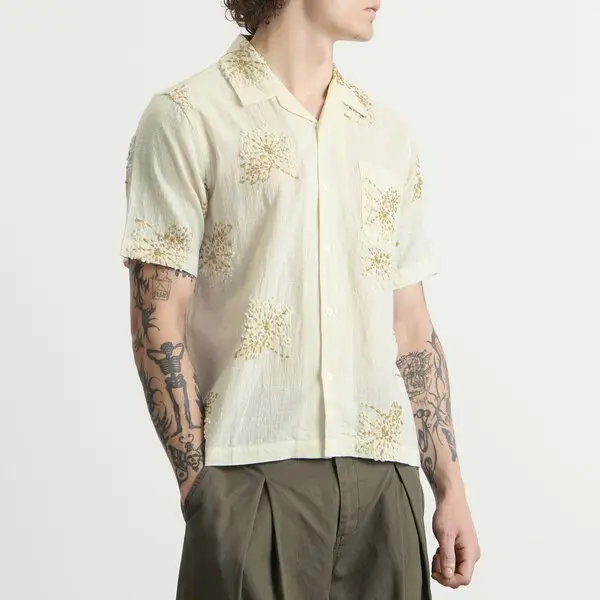 Universal Works Hand Embroidered Stripe Road Shirt - Ecru