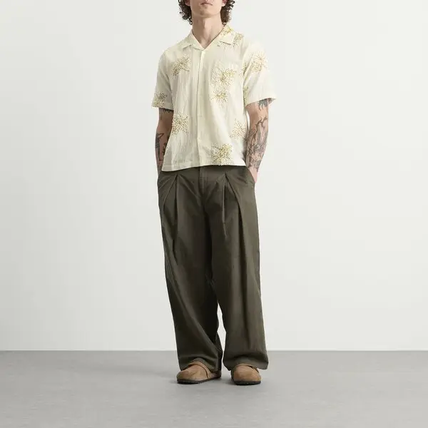 Universal Works Hand Embroidered Stripe Road Shirt - Ecru