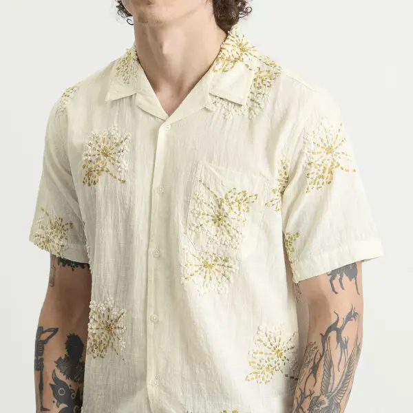 Universal Works Hand Embroidered Stripe Road Shirt - Ecru