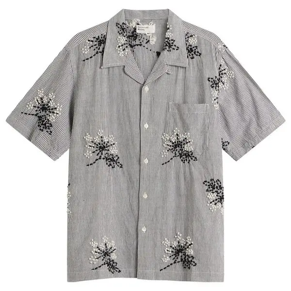 Universal Works Hand Embroidered Stripe Road Shirt - Grey