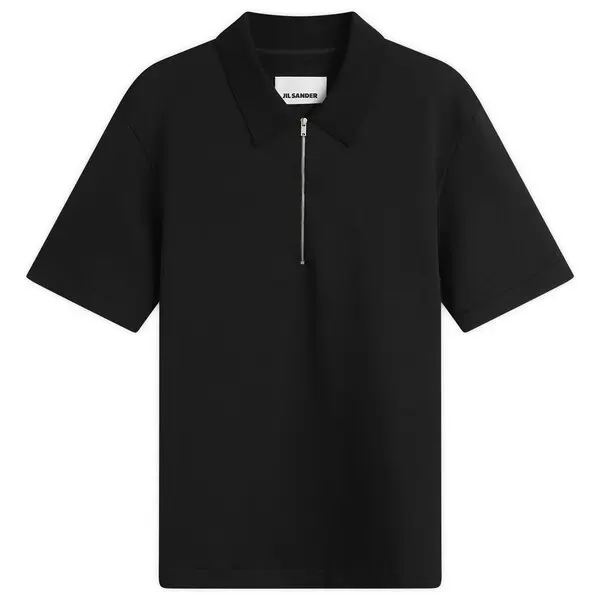 JIL SANDER Zip Short Sleeve Polo - Black