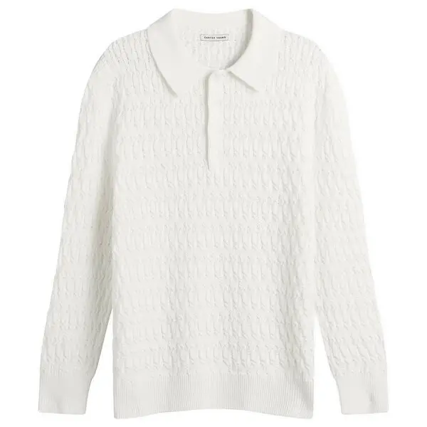 CARTER YOUNG Cable Polo Sweater - Cream