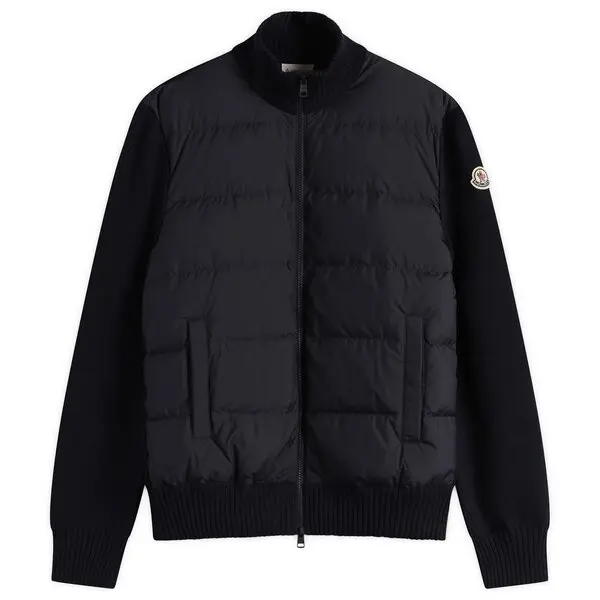 Moncler Hybrid Padded Front Wool Zip Jacket - Navy