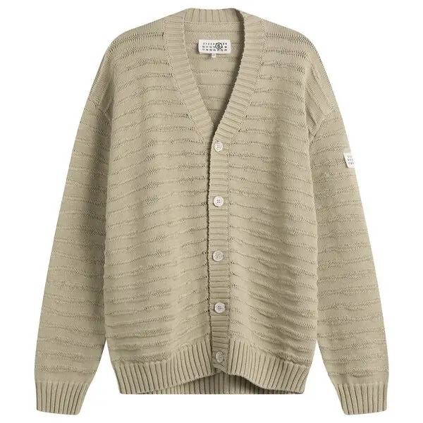 MAISON MARGIELA Cotton Ribbed Open Weave Cardigan - Dune