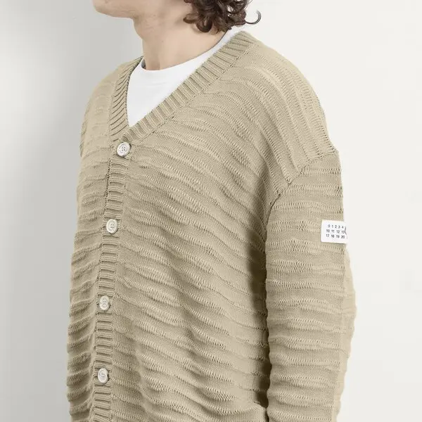 MAISON MARGIELA Cotton Ribbed Open Weave Cardigan - Dune