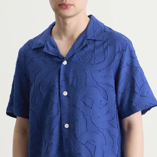 WAX LONDON Curzon Jacquard Vacation Shirt - Blue