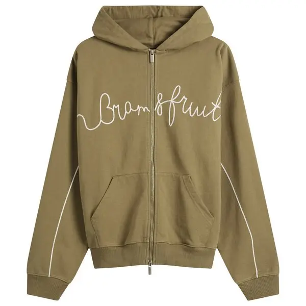 BRAM'S FRUIT Garden Hose Chain Stitch Zip Hoodie - Solid Olive Green