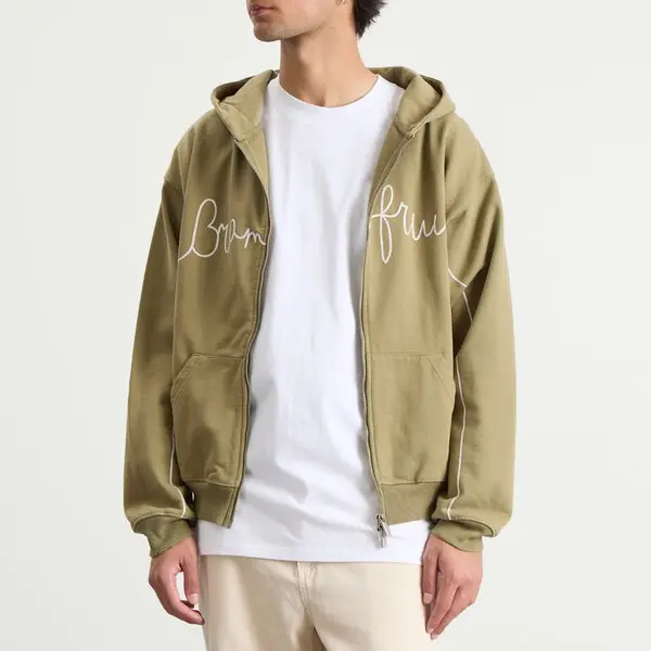 BRAM'S FRUIT Garden Hose Chain Stitch Zip Hoodie - Solid Olive Green
