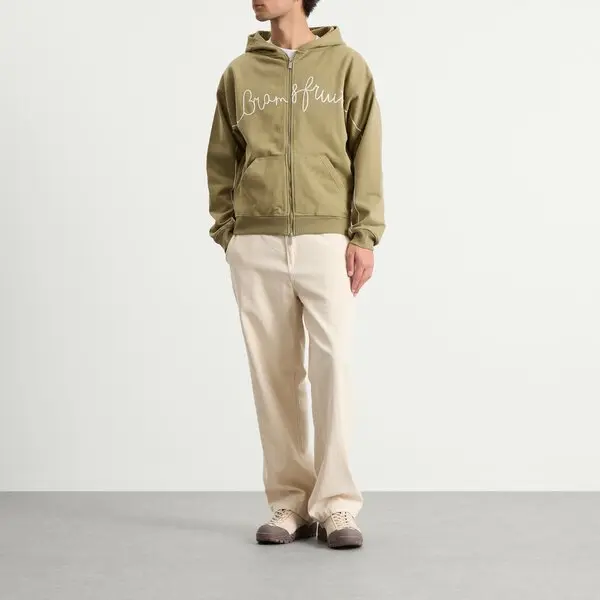 BRAM'S FRUIT Garden Hose Chain Stitch Zip Hoodie - Solid Olive Green