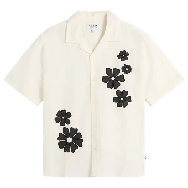 WAX LONDON Didcot Applique Flowers Vacation Shirt - Ecru/black