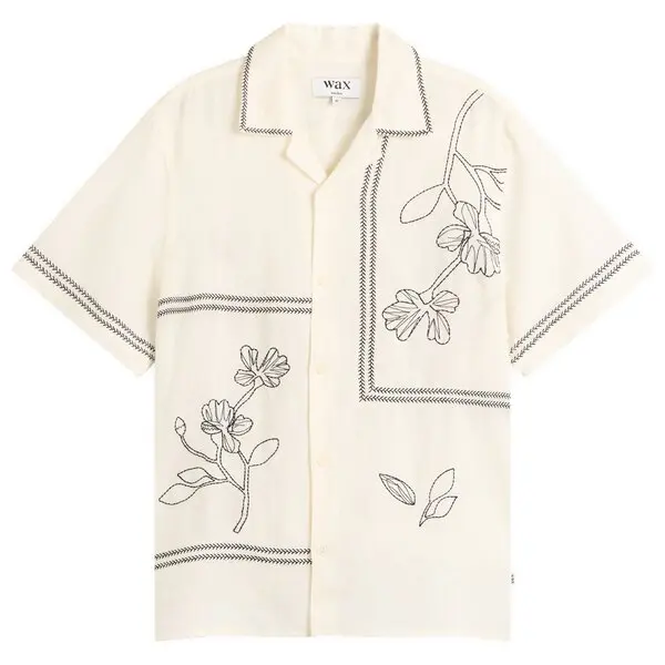 WAX LONDON Didcot Grid Flowers Vacation Shirt - Ecru/navy