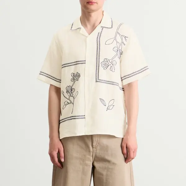 WAX LONDON Didcot Grid Flowers Vacation Shirt - Ecru/navy
