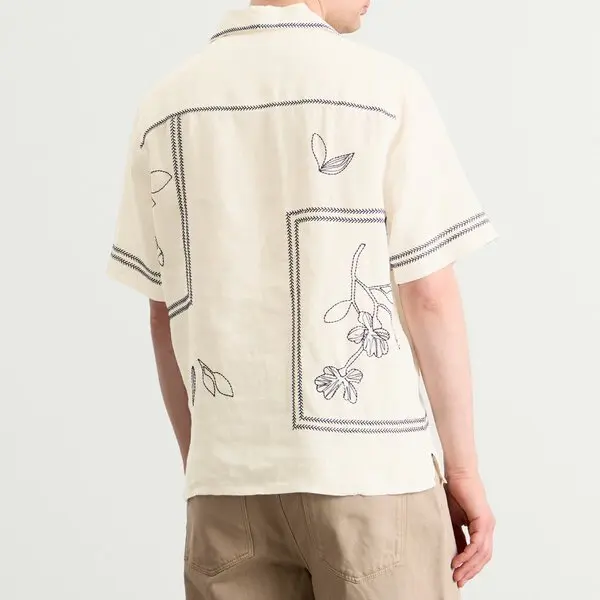 WAX LONDON Didcot Grid Flowers Vacation Shirt - Ecru/navy