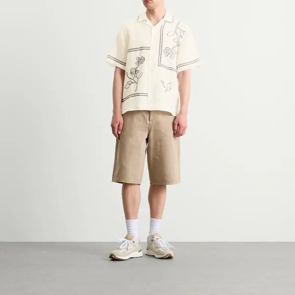 WAX LONDON Didcot Grid Flowers Vacation Shirt - Ecru/navy