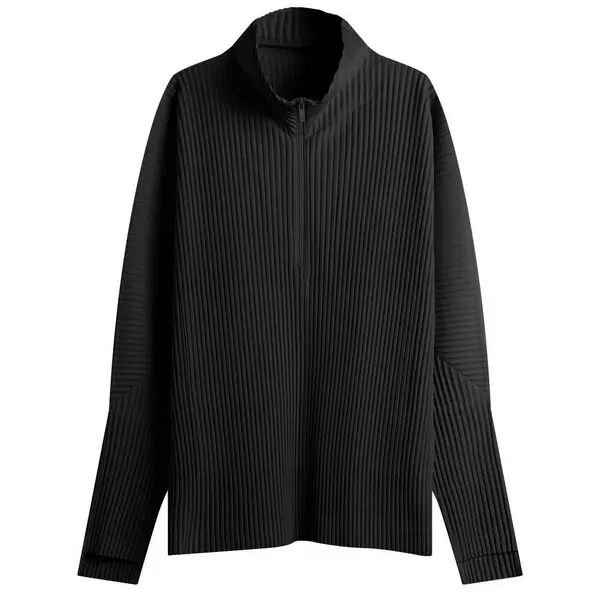 Issey Miyake Pleat Half Zip Through Top - Black