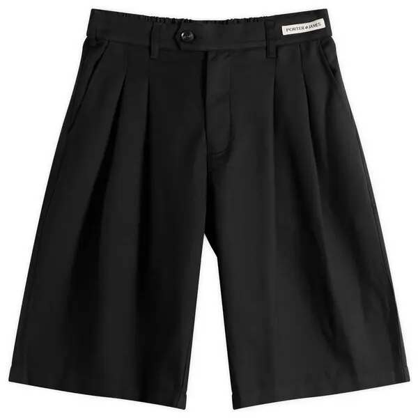 PORTER JAMES Double Pleated Shorts - Black
