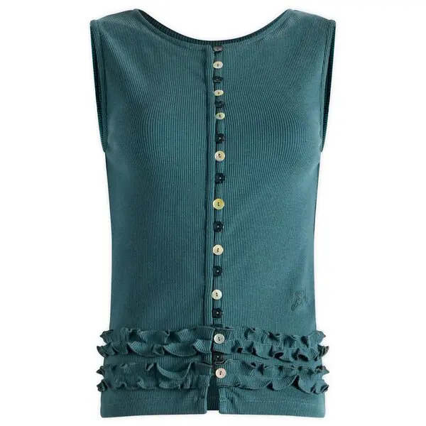 DAMSON MADDER Ember Tank Top With Ruffle Detail - Green
