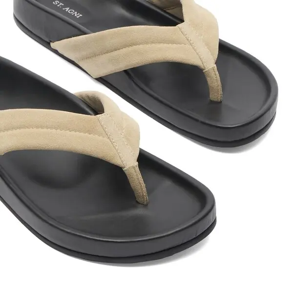 ST. AGNI Suede Stitch Detail Thong Slide