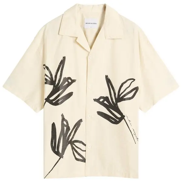 MKI MIYUKI ZOKU Washed Ink Flower Vacation Shirt Presented End - Bone