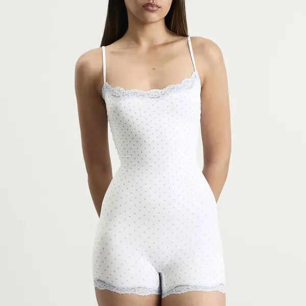 SKIMS Fits Everybody Lace Onesie - Slate Dot Print