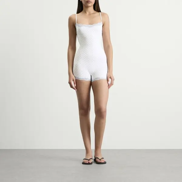 SKIMS Fits Everybody Lace Onesie - Slate Dot Print