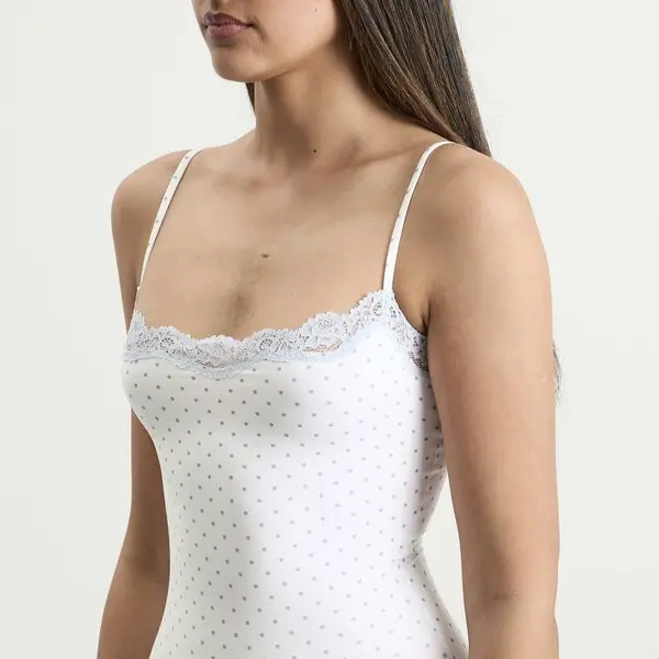 SKIMS Fits Everybody Lace Onesie - Slate Dot Print