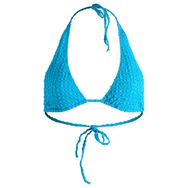 FRUITY BOOTY Seersucker Halter Bikini Top - Blue