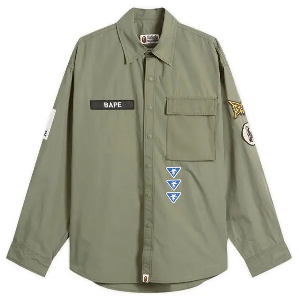 A BATHING APE Logo Military Shirt - Olive Drab